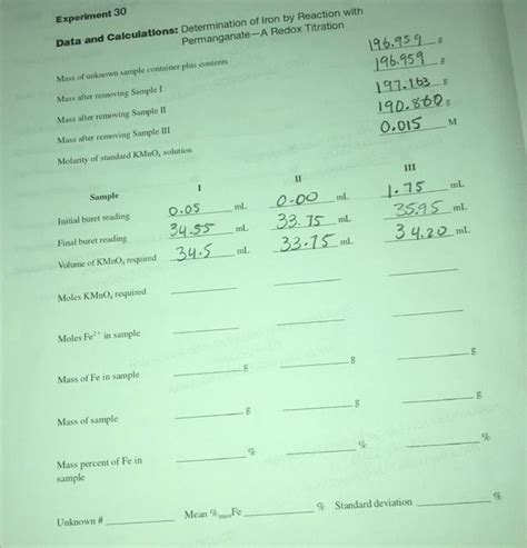 solved experiment 30 data and calculations determination of