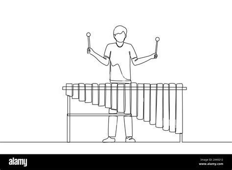 Continuous One Line Drawing Man Percussion Player Play Marimba Young Male Musician Playing