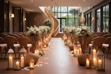 Premium Photo Brown Themed Wedding Hall Aisle Decoration Inspiration