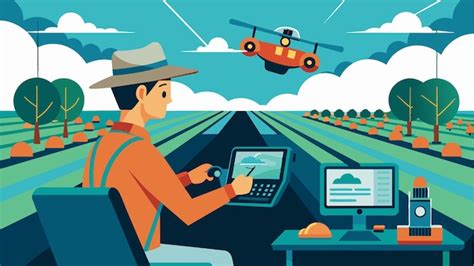 Premium Vector A Farmer Monitoring And Controlling A Fleet Of Autonomous Herbicide Sprayers