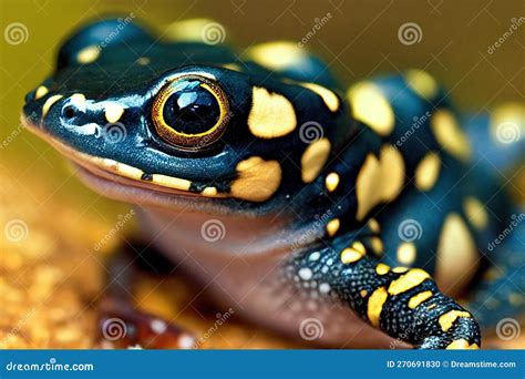 Dark Salamander With Huge Cute Eyes And White Belly Close Up Stock Illustration Illustration