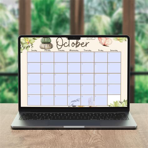 Editable October 2025 Calendar Beautiful Pumpkins Colorful Flowers