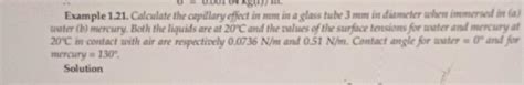 Solved Example 121 Calculate The Capillary Effect In Mm In