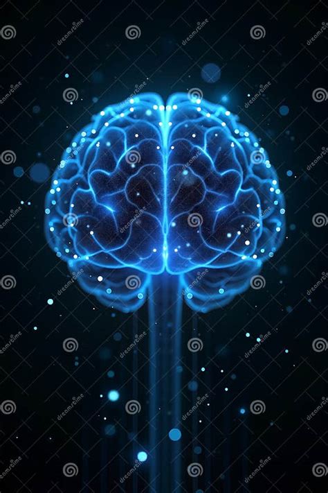 Glowing Blue Brain Illustration Showcasing Neural Connections Against a Dark Background Stock ...