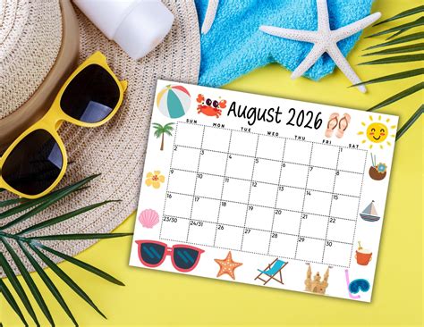 Printable August 2026 Calendar Cute August 2026 Calendar W