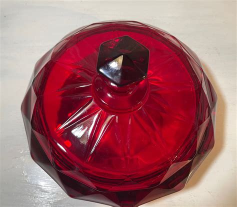 Vintage Viking Ruby Red Diamond Point Candy Dish Stunning Etsy