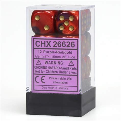 Chx26626 Chessex Manufacturing Gemini 16mm D6 Purple Redgold 12 At
