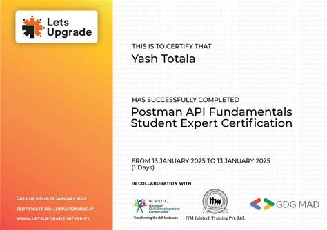 Postman Api Certification Letsupgrade Skilldevelopment Yash Totala