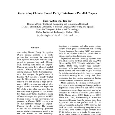 Generating Chinese Named Entity Data From A Parallel Corpus Acl Anthology