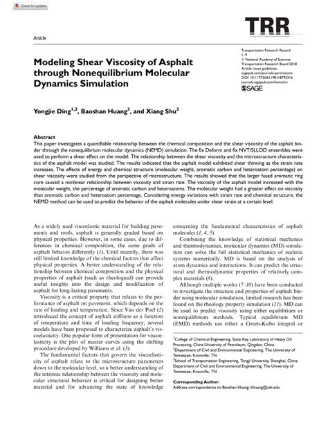 Pdf Modeling Shear Viscosity Of Asphalt Through Nonequilibrium Molecular Dynamics Simulation