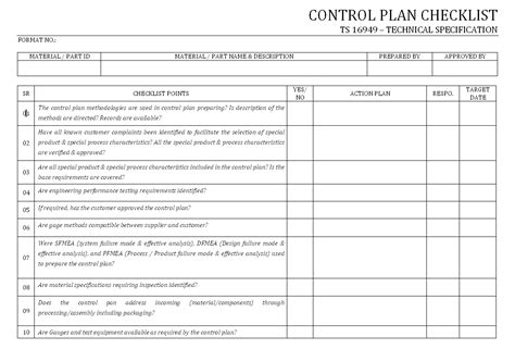 Control Plan Checklist Free Examples And Samples