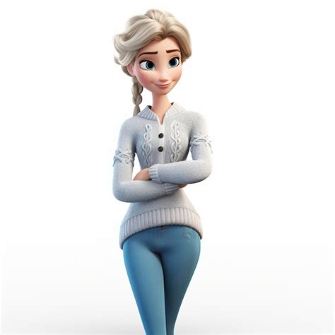 3d Render Cartoon Of Elsa With Playful Characters And Strong Facial
