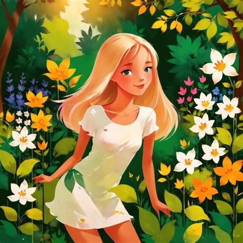 Premium Photo Relaxed And Happy Young Blonde Girl In Garden Illustration