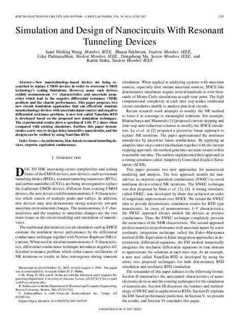 Pdf Simulation And Design Of Nanocircuits With Resonant Tunneling Devices