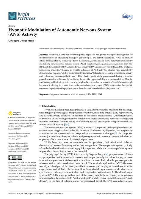 Pdf Hypnotic Modulation Of Autonomic Nervous System Ans Activity