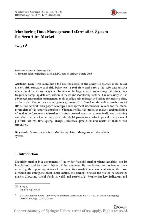 Monitoring Data Management Information System For Securities Market