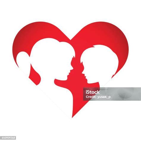 Love Heartsymbolen Med Pojke Och Flicka Siluett Vektorgrafik Och Fler Bilder På Alla Hjärtans
