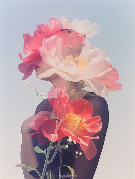 Double Exposure Woman With Flowers Abstract Nature Double Exposure
