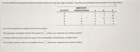 Solved A Find The Expected Completion Time For This