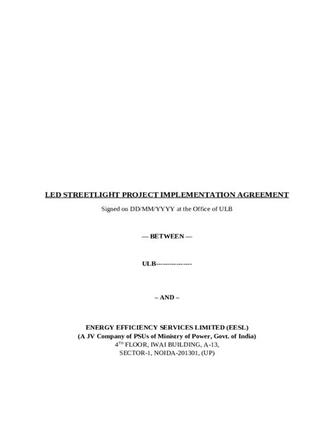 Led Streetlight Project Implementation Agreement Urbandevelopment Up