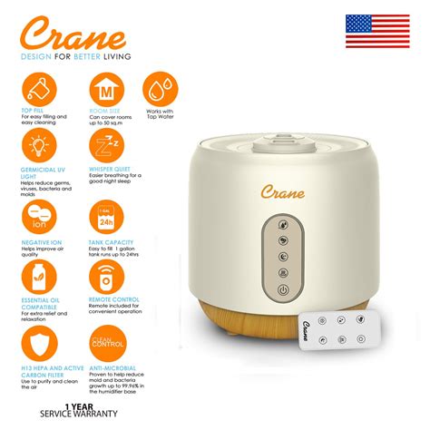 Crane 5 In 1 Top Fill Humidifier Ultrasonic Warm And Cool Mist Air