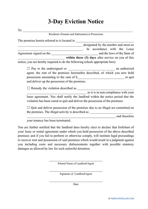 3 Day Eviction Notice Template Fill Out Sign Online And Download Pdf