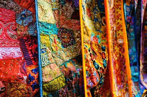 Premium Photo Indian Fabric With Indian Patterns Close Up