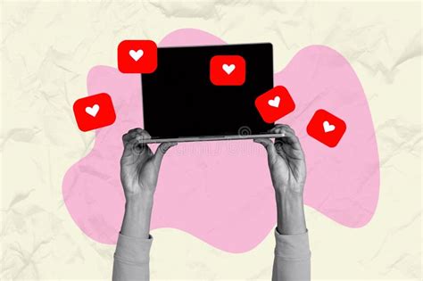 Composite Photo Collage Of Hands Hold Macbook Device Modern Technology Likes Reaction Blogging
