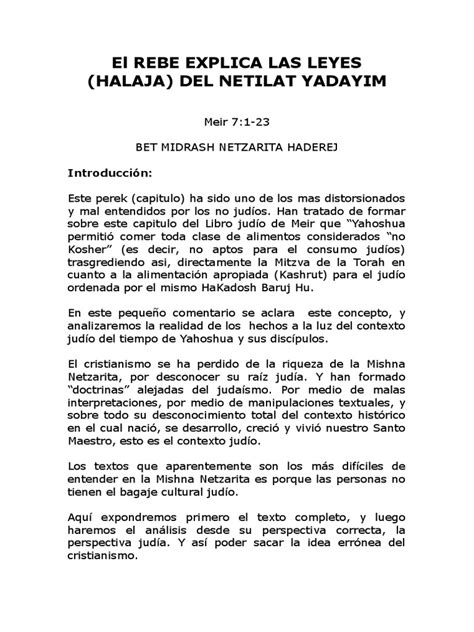 El Rebe Y La Halaja De Netilat Yadaim 2 Pdf Talmud Judaísmo