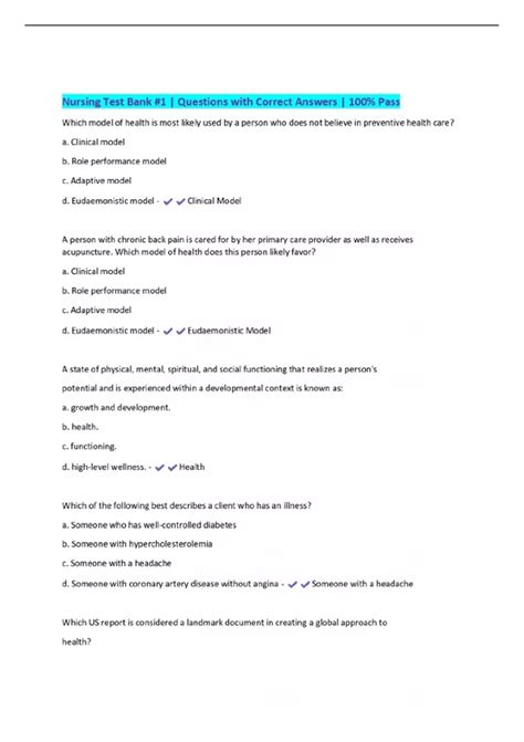 Nursing Test Bank 1 Questions With Correct Answers 100 Pass