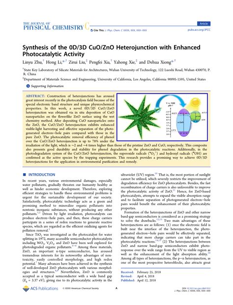 Pdf Synthesis Of 0d3d Cuozno Heterojunction With Enhanced Photocatalytic Activity