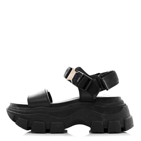 Prada Brushed Calfskin Monolith Pegasus Thunder Sandals 39 Black