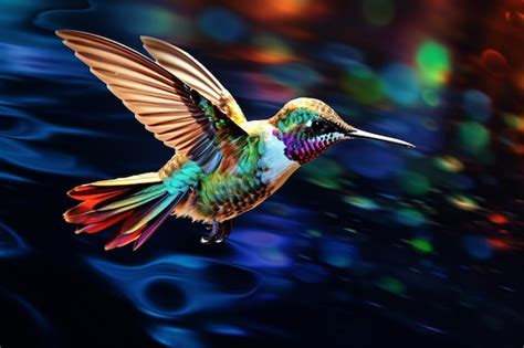 Premium Photo Hummingbird Flying Iridescent Feather Vibrant Colors