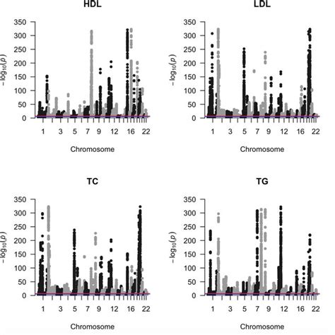 Lipid Gwas In Emerge Manhattan Plots From Gwas Two Sided Linear