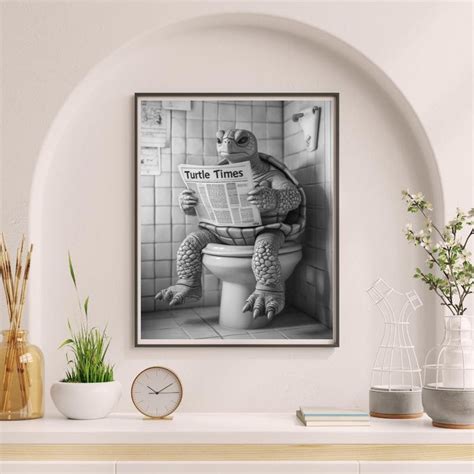 Turtle Wall Art Tortoise On Toilet Print Bathroom Print Funny