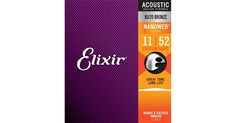 Elixir 11027 Nanoweb 80/20 Bronze Custom Light 11/52 | Gino Guitars