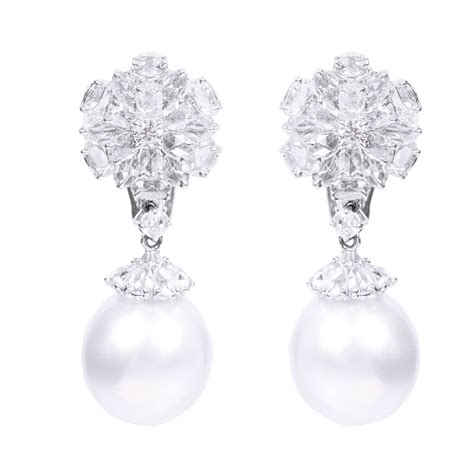 18 Karat Gold 1404 Carat Diamond And Pearl Drop Earrings For Sale At