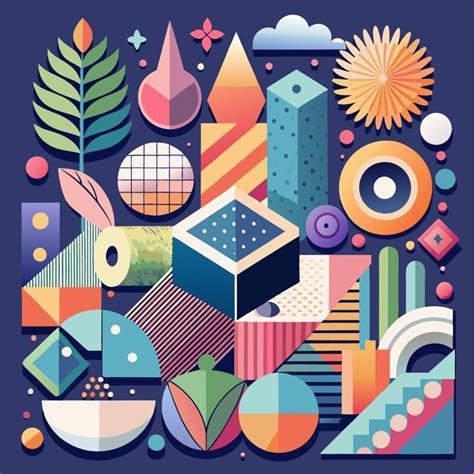 Abstract Geometric Shapes And Patterns On A Blue Background Premium Ai Generated Vector
