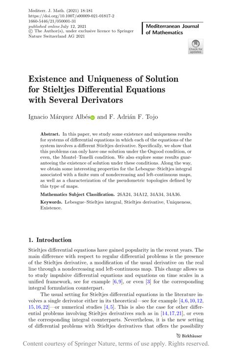 Existence And Uniqueness Of Solution For Stieltjes Differential