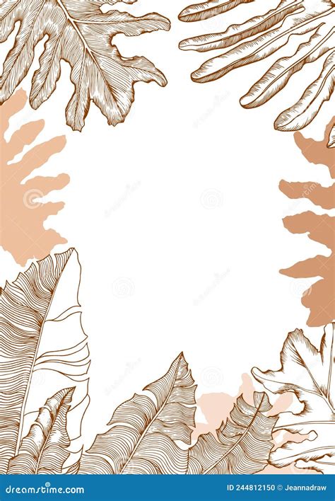 Card Template With Decorative Tropical Philodendron Leaves Stock