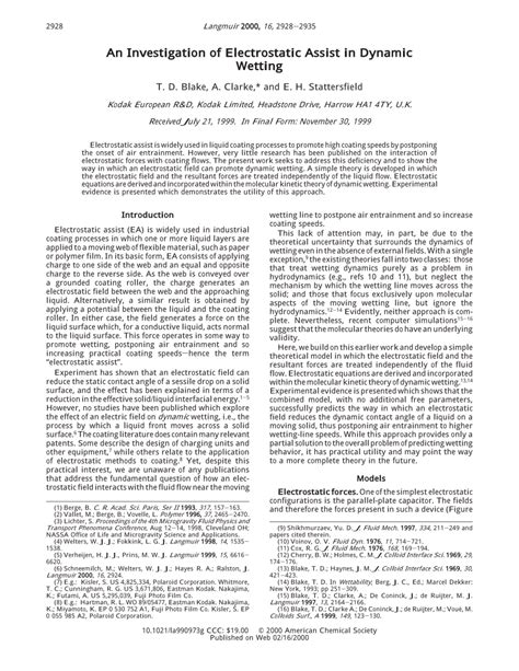 Pdf An Investigation Of Electrostatic Assist In Dynamic Wetting