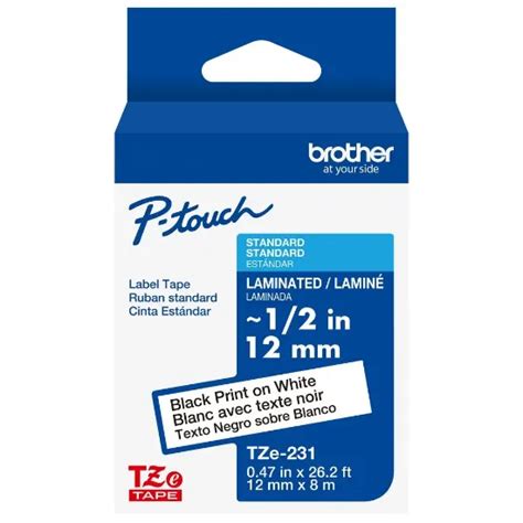 Brother Tze 231 12mm Black On White Standard Adhesive Laminated Label