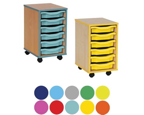 Mobile Coloured Edge Classroom Tray Storage Unit 6 Trays