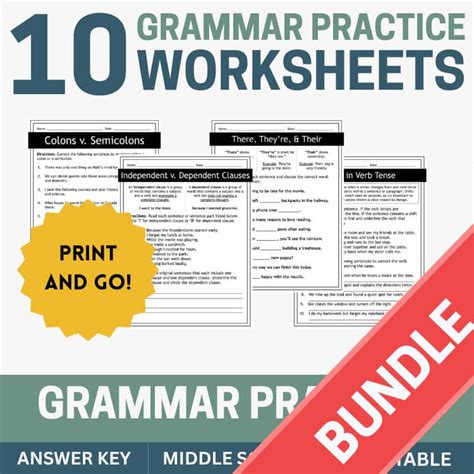 Grammar Worksheet Bundle 10 Common Skills Practice Worksheets