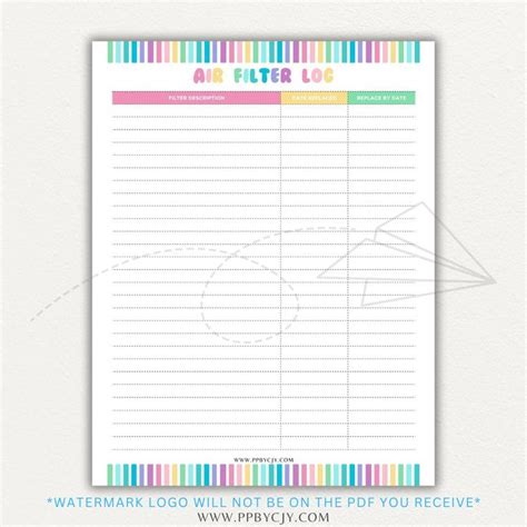 Air Filter Replacement Log Printable Pdf Template For Easy Tracking In 2025 Pdf Templates