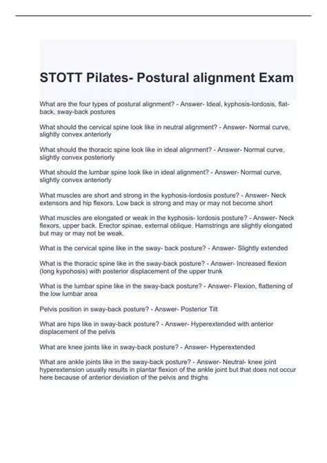 Stott Pilates Postural Alignment Exam With 100 Correct Answers Stott Pilates Stuvia Us