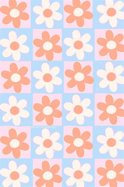Danish Pastel Aesthetic Chequered Flower Pattern Wallpaper