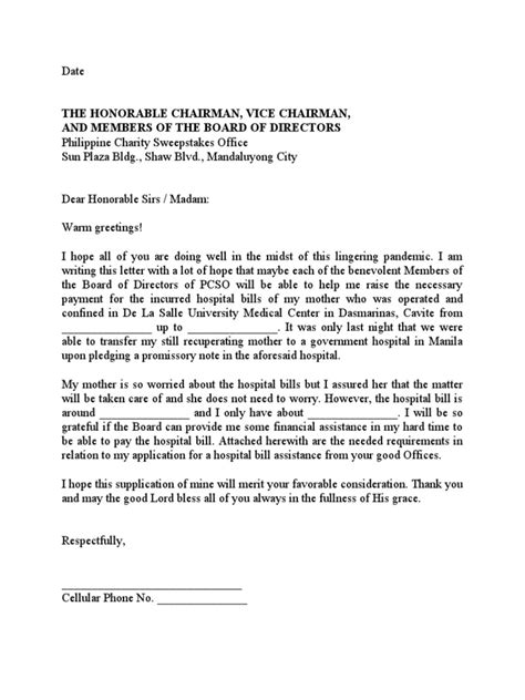 Letter Asking For Additional Assistance From Pcso For Scribd Pdf