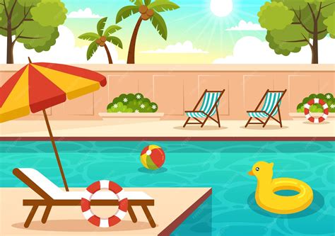 Premium Vector Swimming Pool Vector Illustration With Summer Vacation