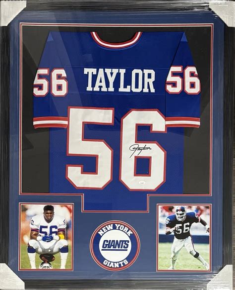 New York Giants Lawrence Taylor Signed Framed Blue Jersey Jsa Dazzle